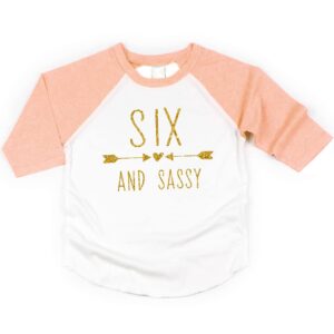 bump and beyond designs 6 year old birthday shirt girl sixth birthday outfit (peach/gold 6-8)