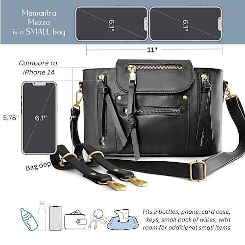 MAMANTRA Mini Diaper Bag - Best Toddler Mom Gift, Crossbody Diaper Bag Purse, stylish leather stroller organizer