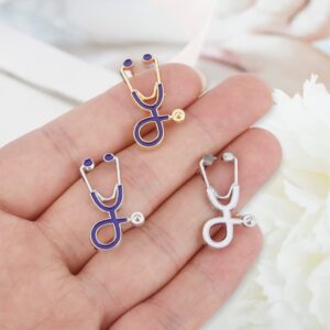 Fawcotu 10pcs Stethoscope Brooches,Alloy Nurse Doctor Pins Mini Stethoscope Lapel Pins Decor for Clothing Bag,Women Gift(As Shown)