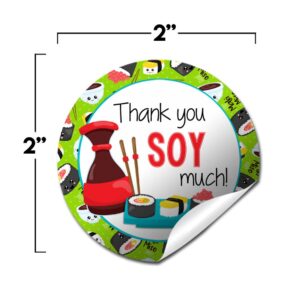 Thank You Soy Much Sushi Appreciation & Encouragement Sticker Labels, 40 2" Party Circle Stickers by AmandaCreation, Great for Teachers, Co Workers, Employees and Anyone Who Needs to Feel Appreciated