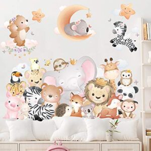 cartoon jungle animal elephant giraffe panda wall stickers, ulendis cute vinyl forest animal lion koala zoo wall decals, removable home decoration baby nursery girl boy kids room wall decor