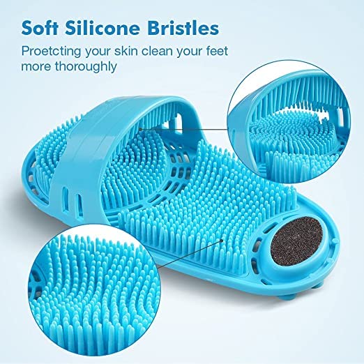 Silicone Shower Foot Scrubber Bath Brush Set,Silicone Shower Foot Scrubber Plus Shower Body Brush,Personal Shower Cleaning Kit for Women and Men,Blue