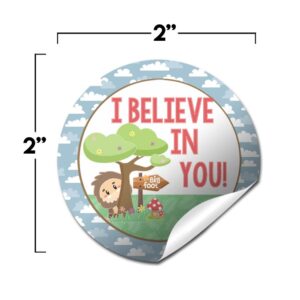 I Believe in You Bigfoot Appreciation & Encouragement Sticker Labels, 40 2" Party Circle Stickers by AmandaCreation, Great for Teachers, Co Workers, Employees and Anyone Who Needs to Feel Appreciated