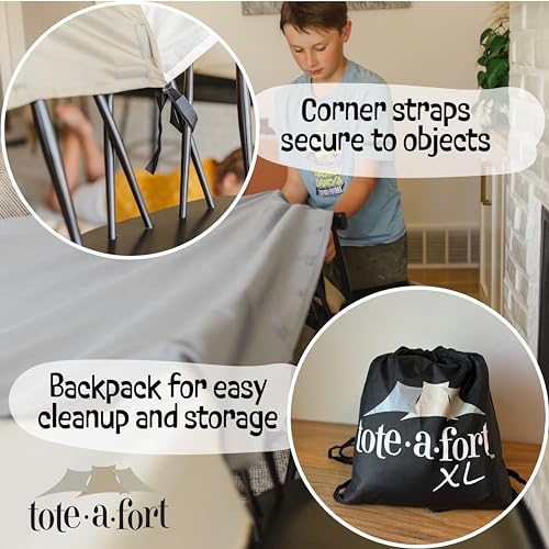 Tote a Fort Earthy XL Blanket Fort Building Kit - Portable Playhouse Play Tent Fort - Indoor & Outdoor Toy Set for Ages 4-12+ - STEM Toy - 4 Blanket Set