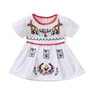 aalizzwell infant baby girl embroidered dress ethnic wear short sleeve sundress white 0-6 months