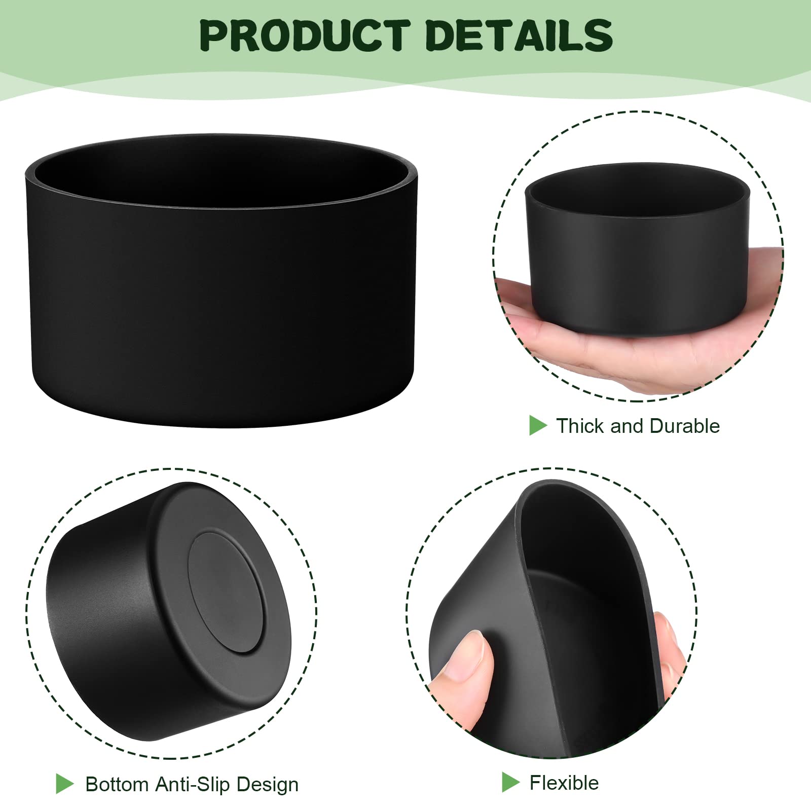 Honeydak 3 Pieces Silicone Sleeve Bottom Base Accessories for 16 oz Spray Bottles Anti Slip Cosmetic Spray Bottom Cover Washable Rubber Bottom Base for 12 to 24 oz Water Bottles (Grey, Black, White)