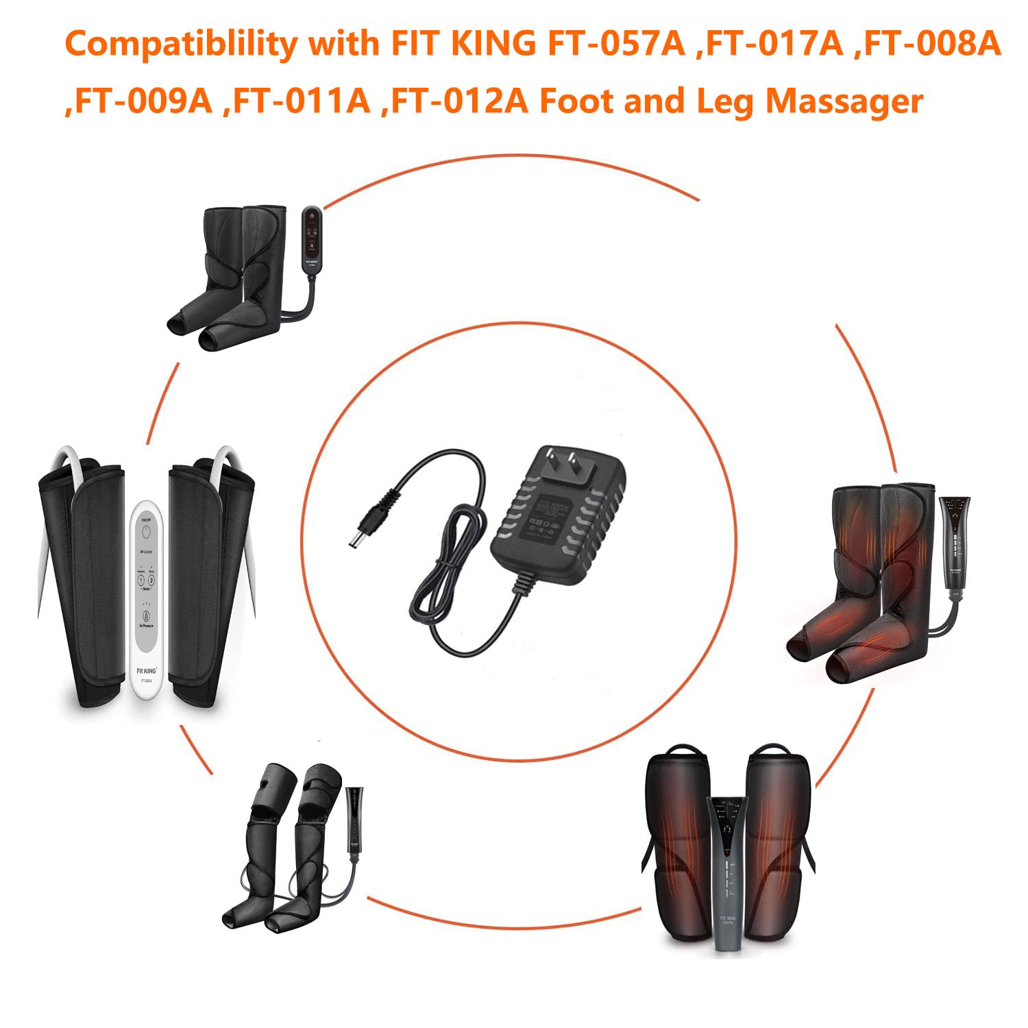 12V AC DC Power Adapter for FIT King Leg Air Massager Charger Cord Compatible with FIT King FT-057A ,FT-017A ,FT-008A ,FT-009A , FT-011A ,FT-012A Foot and Leg Massager Power Supply