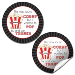 corny pop by say thanks popcorn appreciation & encouragement sticker labels, 40 2" party circle stickers by amandacreation, great for teachers, co workers, anyone who needs to feel appreciated