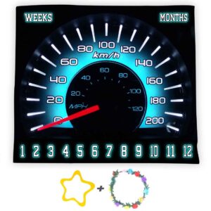 racing car baby monthly milestone blanket, rally speedometer,48x40in soft flannel, newborn mom gifts, baby shower age growth tracker with bonus maker btlsss43