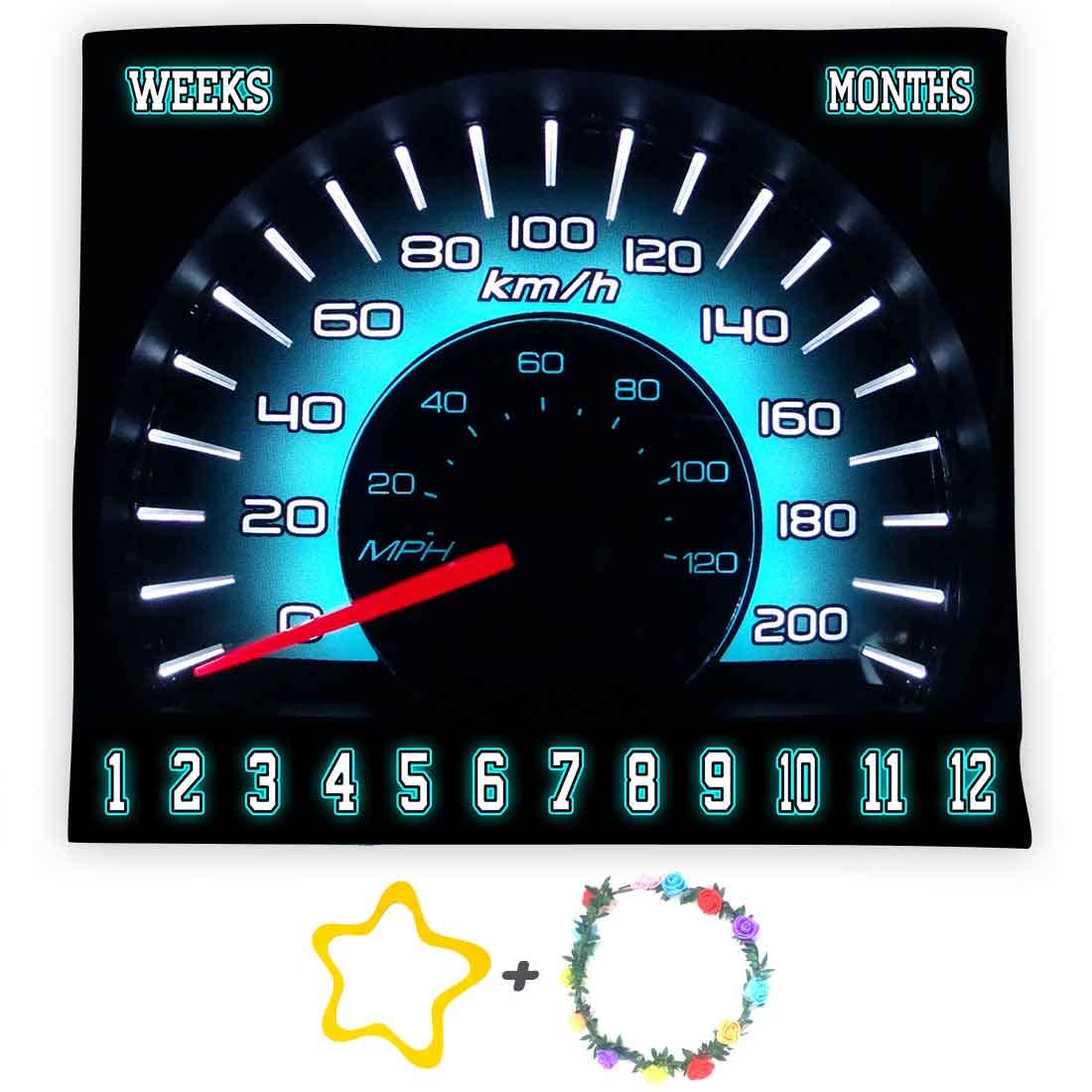 Racing Car Baby Monthly Milestone Blanket, Rally Speedometer,48x40in Soft Flannel, Newborn Mom Gifts, Baby Shower Age Growth Tracker with Bonus Maker BTLSSS43