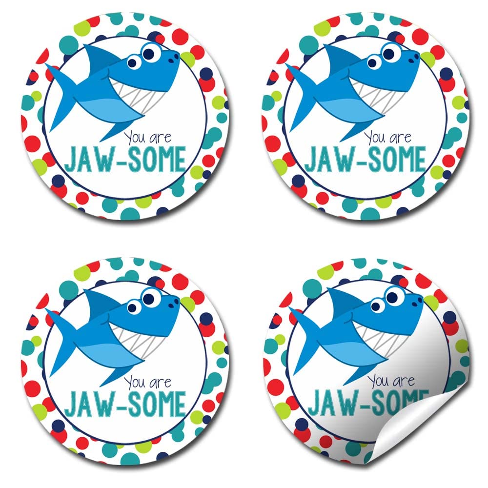 You are Jaw-Some Shark Appreciation & Encouragement Sticker Labels, 40 2" Party Circle Stickers by AmandaCreation, Great for Teachers, Co Workers, Employees and Anyone Who Needs to Feel Appreciated