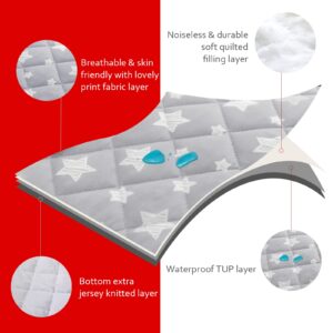 Waterproof Pack and Play Mattress Pad Protector 2 Pack, Quilted Pack and Play Sheets Cover 39" x 27", Compatible with Graco Pack n Play, Playard Mattress Protector, Grey & White Star