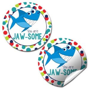 you are jaw-some shark appreciation & encouragement sticker labels, 40 2" party circle stickers by amandacreation, great for teachers, co workers, employees and anyone who needs to feel appreciated