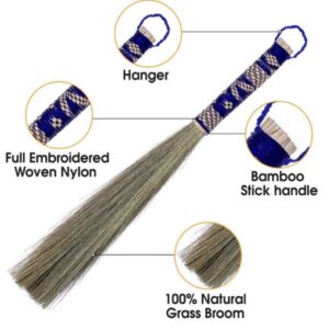 SN SKENNOVA - 14 inch Tall of Duster Brush Broom Bamboo Grass Embroidery Woven Nylon Thread Handle Multi Color on Random