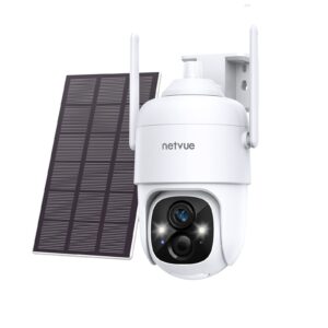 netvue solar security cameras wireless outdoor camera 2.4g wifi 360° view pan tilt strobe light/spotlight home security system with motion detection and siren, two-way audio, color night vision