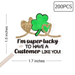 MEYFCLA I’m Super Lucky Patrick's Day Sticker,Cute Small Business Envelopes Stickers for Handmade Goods/Bags Packages ,Patrick's Theme Shop Seals 200 Labels