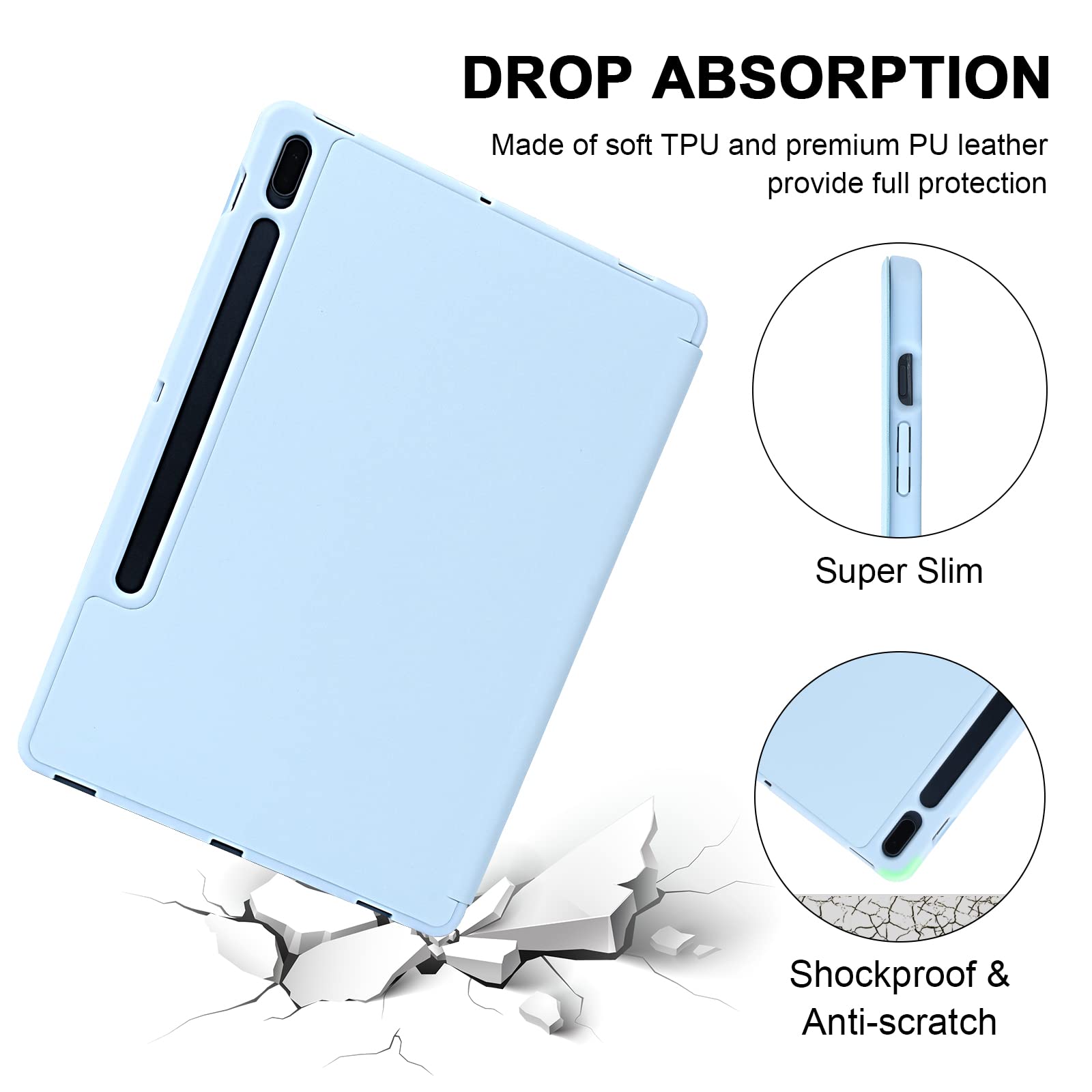 COO Case for Samsung Galaxy Tab S8 Plus/S7 FE/S7 Plus with S Pen Holder, Premium PU Leather Stand Folio Tablet Case for Galaxy Tab S8+ 2022/S7 FE 2021/S7 Plus 2020 12.4” (Blue)