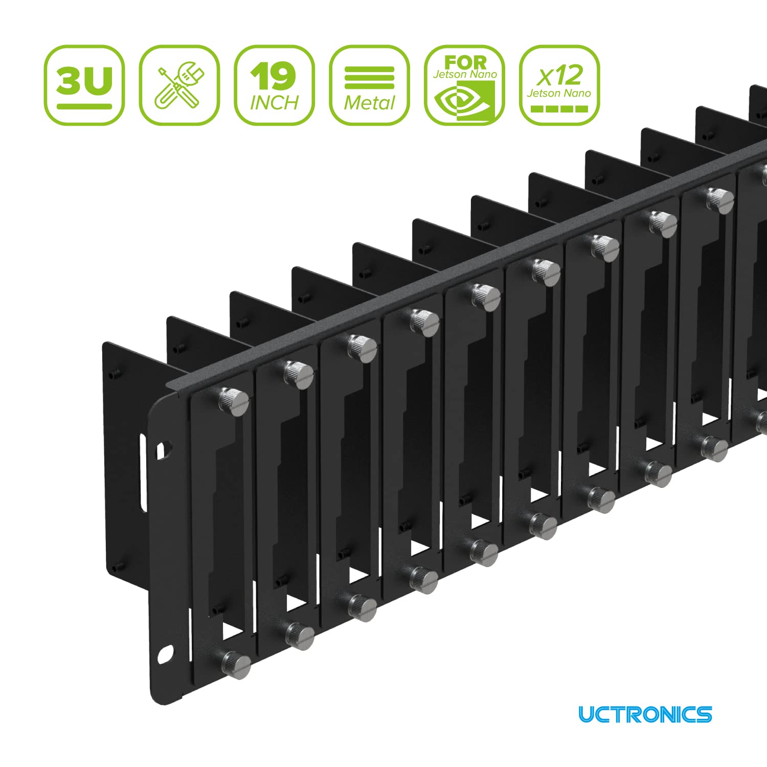 UCTRONICS Jetson Nano Rackmount, 19" 3U Rackmount Supports up to 12 Units, Front Removable with Captive Loose-Off Screws, Compatible with All Nvidia Jetson Nano A02 B01 2G Developer Kit