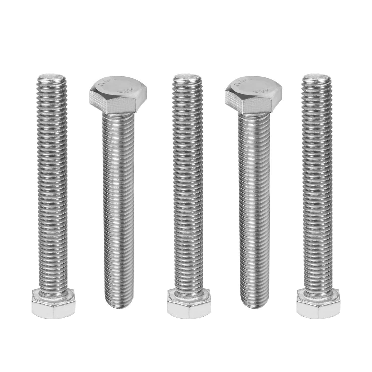 Heyiarbeit M12 Hex Bolt M12-1.75 x 90mm UNC Hex Head Screw Bolts 304 Stainless Steel Fully Threaded Hex Tap Bolts 5pcs