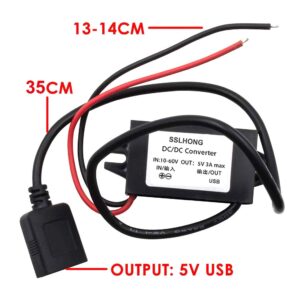 SSLHONG DC 10-60V to DC 5V USB A Buck Converter 3A Voltage Adapter Power Supply Module Step Down Voltage Regulator 12V/24V/36V/48V to 5V Voltage Transformer