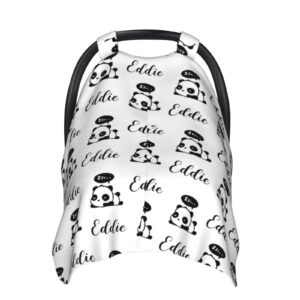 personalized baby car seats canopy for babies with name, custom multi-use covers for baby boys girls, cute little panda minky nursing breastfeeding stroller cover canopies for newborn infant