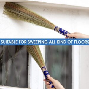 SN SKENNOVA - 14 inch Tall of Duster Brush Broom Bamboo Grass Embroidery Woven Nylon Thread Handle Multi Color on Random