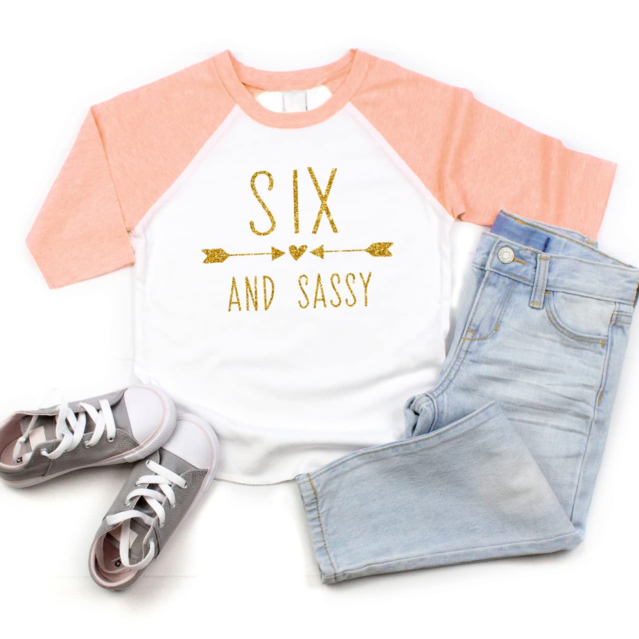 Bump and Beyond Designs 6 Year Old Birthday Shirt Girl Sixth Birthday Outfit (Peach/Gold 6-8)