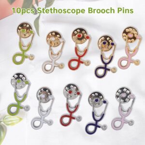 Fawcotu 10pcs Stethoscope Brooches,Alloy Nurse Doctor Pins Mini Stethoscope Lapel Pins Decor for Clothing Bag,Women Gift(As Shown)