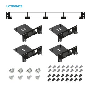 UCTRONICS 19” 1U Rack Mount for Raspberry Pi with SSD Mounting Brackets, Thumbscrews Front Removable Bracket Supports Up to 4 Raspberry Pi 5, 3B/3B+, 4B and 4 SSDs, Option SD Card Adapter