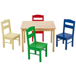 kotek kids wood table and 4 chair set, children multi activity table for learning, playing, drawing, toddler picnic table and chairs set for home, classroom and daycare (assorted)