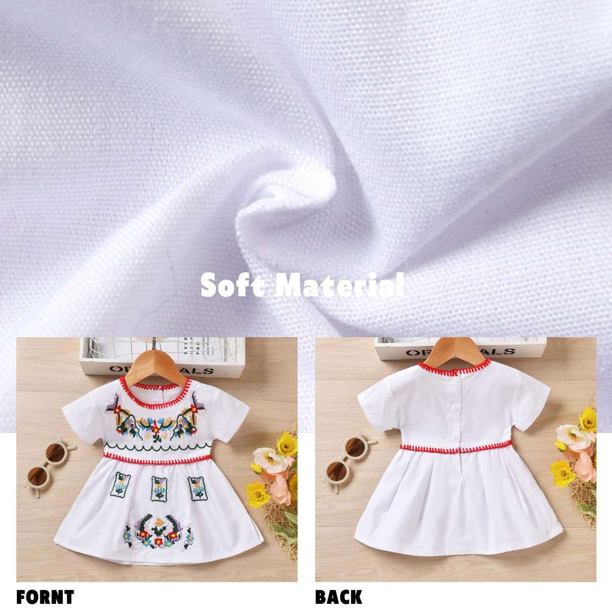 Aalizzwell Infant Baby Girl Embroidered Dress Ethnic Wear Short Sleeve Sundress White 0-6 Months