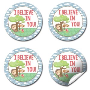 I Believe in You Bigfoot Appreciation & Encouragement Sticker Labels, 40 2" Party Circle Stickers by AmandaCreation, Great for Teachers, Co Workers, Employees and Anyone Who Needs to Feel Appreciated