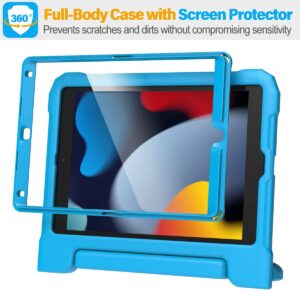 SUPLIK Kids Case for iPad 9th/8th/7th Generation(10.2 inch, 2021/2020/2019), iPad 10.2 Case with Screen Protector, Durable Shockproof Protective Handle Stand Case for Apple iPad Gen 9/8/7, Blue