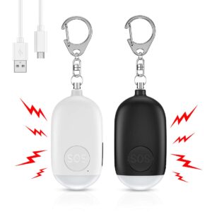 [upgraded new version] amir safe sound personal alarm - 130db emergency alarm keychain with led flashlight, security personal protection devices for women, girls, kids and elderly(2 pack-black&white)