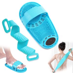 silicone shower foot scrubber bath brush set,silicone shower foot scrubber plus shower body brush,personal shower cleaning kit for women and men,blue