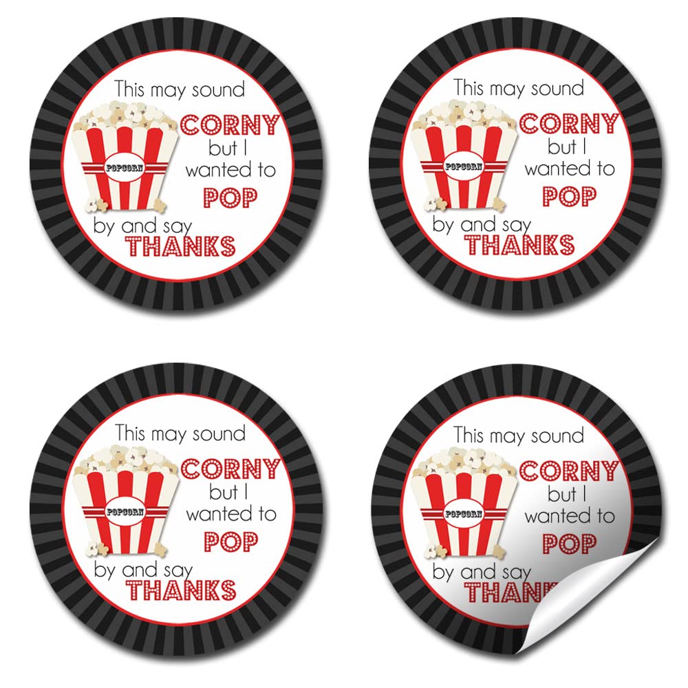 Corny Pop by Say Thanks Popcorn Appreciation & Encouragement Sticker Labels, 40 2" Party Circle Stickers by AmandaCreation, Great for Teachers, Co Workers, Anyone Who Needs to Feel Appreciated