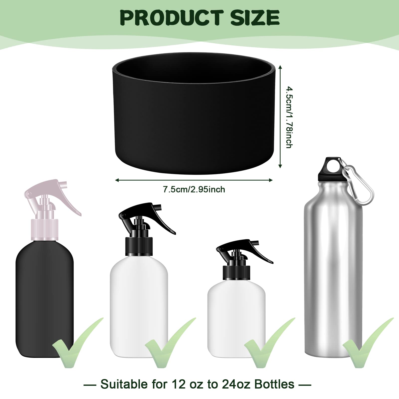 Honeydak 3 Pieces Silicone Sleeve Bottom Base Accessories for 16 oz Spray Bottles Anti Slip Cosmetic Spray Bottom Cover Washable Rubber Bottom Base for 12 to 24 oz Water Bottles (Grey, Black, White)