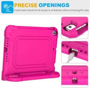 SUPLIK Kids Case for iPad 5th/6th Generation (9.7 inch, 2017/2018), iPad Air 1 & Air 2 & Pro 9.7 Case with Screen Protector, Durable Shockproof Protective Cover with Handle Stand, Pink