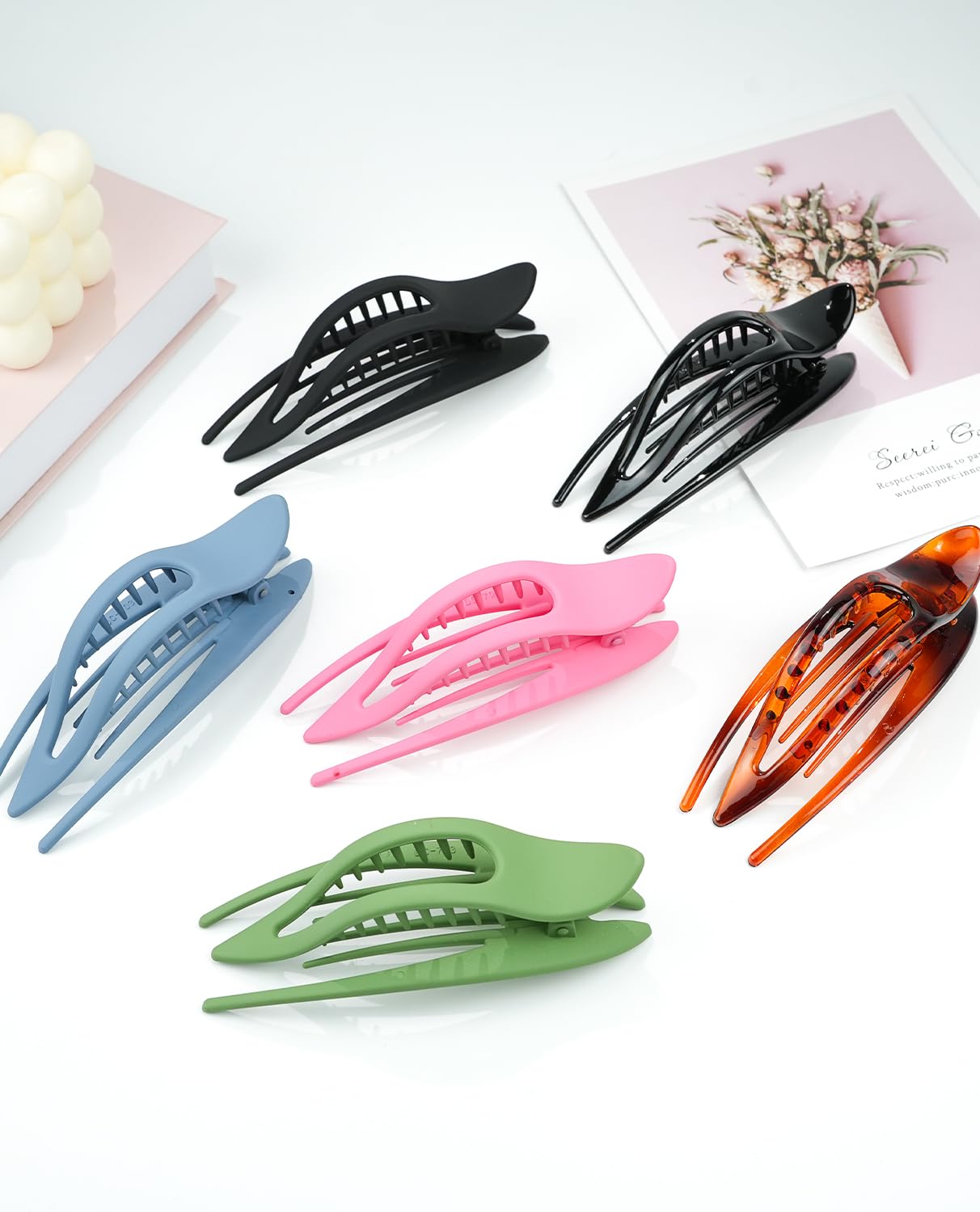 6 Pcs Thick Hair Clips Set for Women & Girls: 5" Large Side Slides, Strong Hold No Slip Grip, Flat Curved Claw Clamps, Duckbill Clamps for Long Hair