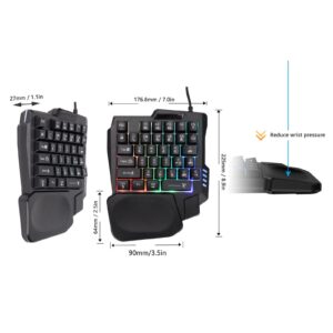 wendeekun One Handed Gaming Keyboard, 35 Keys Gaming Keyboard Mechanical,Waterproof Wide Palm Rest Black Single Handed Keyboard for Computer Mobile Games