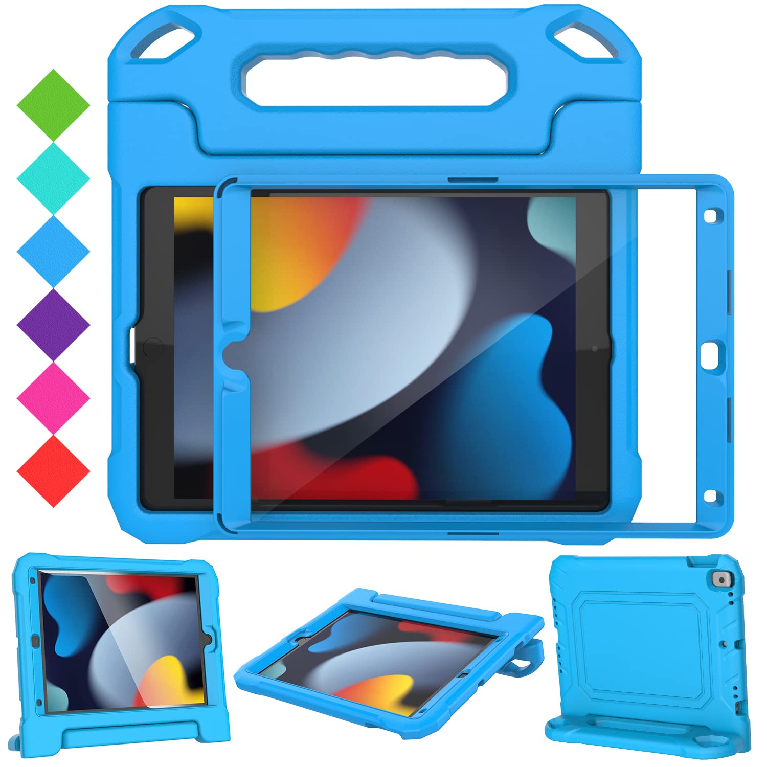 SUPLIK Kids Case for iPad 9th/8th/7th Generation(10.2 inch, 2021/2020/2019), iPad 10.2 Case with Screen Protector, Durable Shockproof Protective Handle Stand Case for Apple iPad Gen 9/8/7, Blue