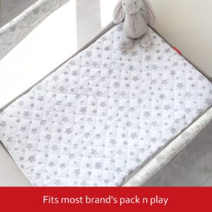 Waterproof Pack and Play Mattress Pad Protector 2 Pack, Quilted Pack and Play Sheets Cover 39" x 27", Compatible with Graco Pack n Play, Playard Mattress Protector, Grey & White Star