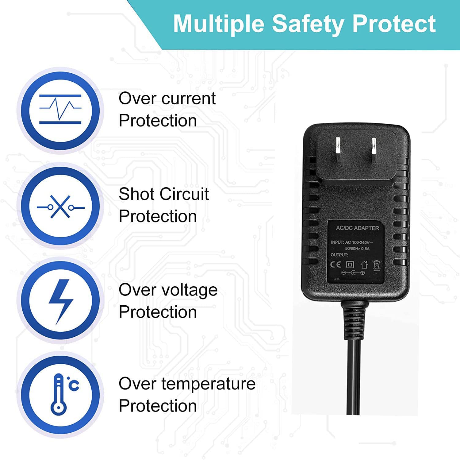 Wall AC Adapter Power Cord Compatible for RESTECK,Vellax,Medcursor,Mirakel,InvoSpa Shiatsu Back Shoulder and Neck Massager Charger Power Supply 12V（Only Fit for 12V Massager ）