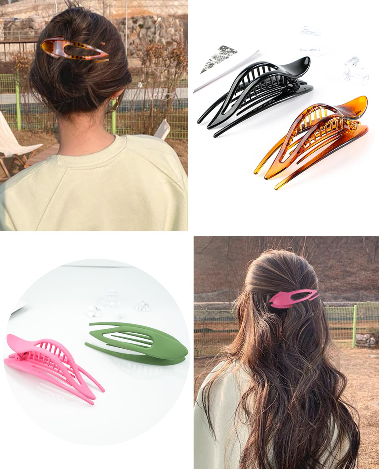 6 Pcs Thick Hair Clips Set for Women & Girls: 5" Large Side Slides, Strong Hold No Slip Grip, Flat Curved Claw Clamps, Duckbill Clamps for Long Hair