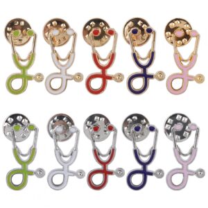 fawcotu 10pcs stethoscope brooches,alloy nurse doctor pins mini stethoscope lapel pins decor for clothing bag,women gift(as shown)