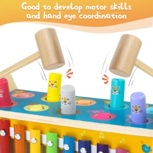 Montessori Toys for 1 Year Old Girl Boys Gifts Wooden Toys for Toddlers 1-3 with Pounding Bench Hammer Toy Xylophone Educational Number Puzzles for Age 2 3 4 Boy Girls Baby Birthday Gift