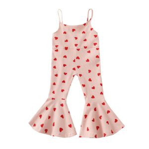 duanyozu toddler baby girl valentines day outfit sleeveless ribbed romper one piece bell bottom jumpsuit love heart outfit (red love heart, 18-24 months)