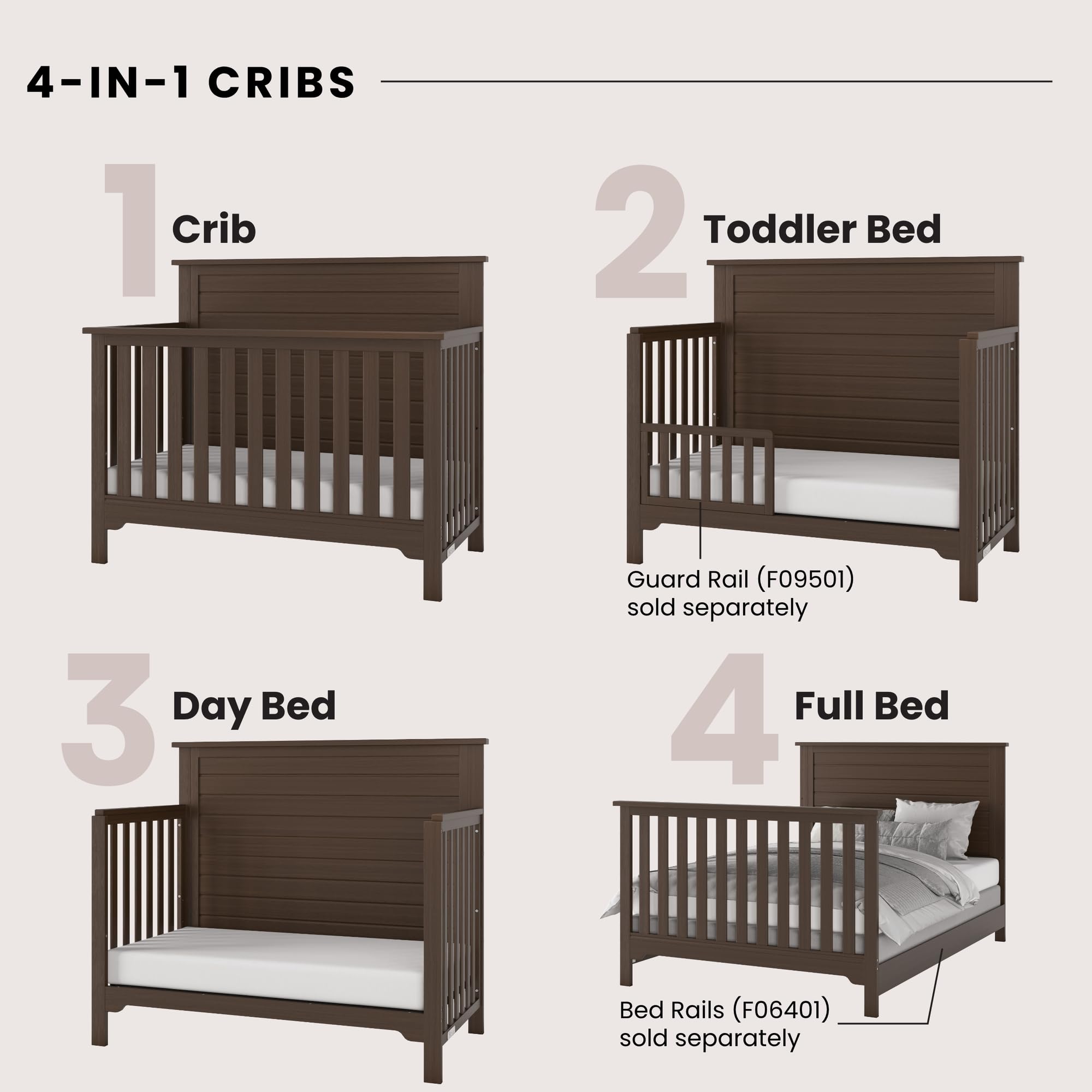 Child Craft Farmhouse Crib, 3-Drawer Dresser with Changing Table Topper Nursery Set, 3-Piece, Includes 4-in-1 Convertible Crib, Dresser with Topper, Grows with Your Baby (Brushed Truffle)