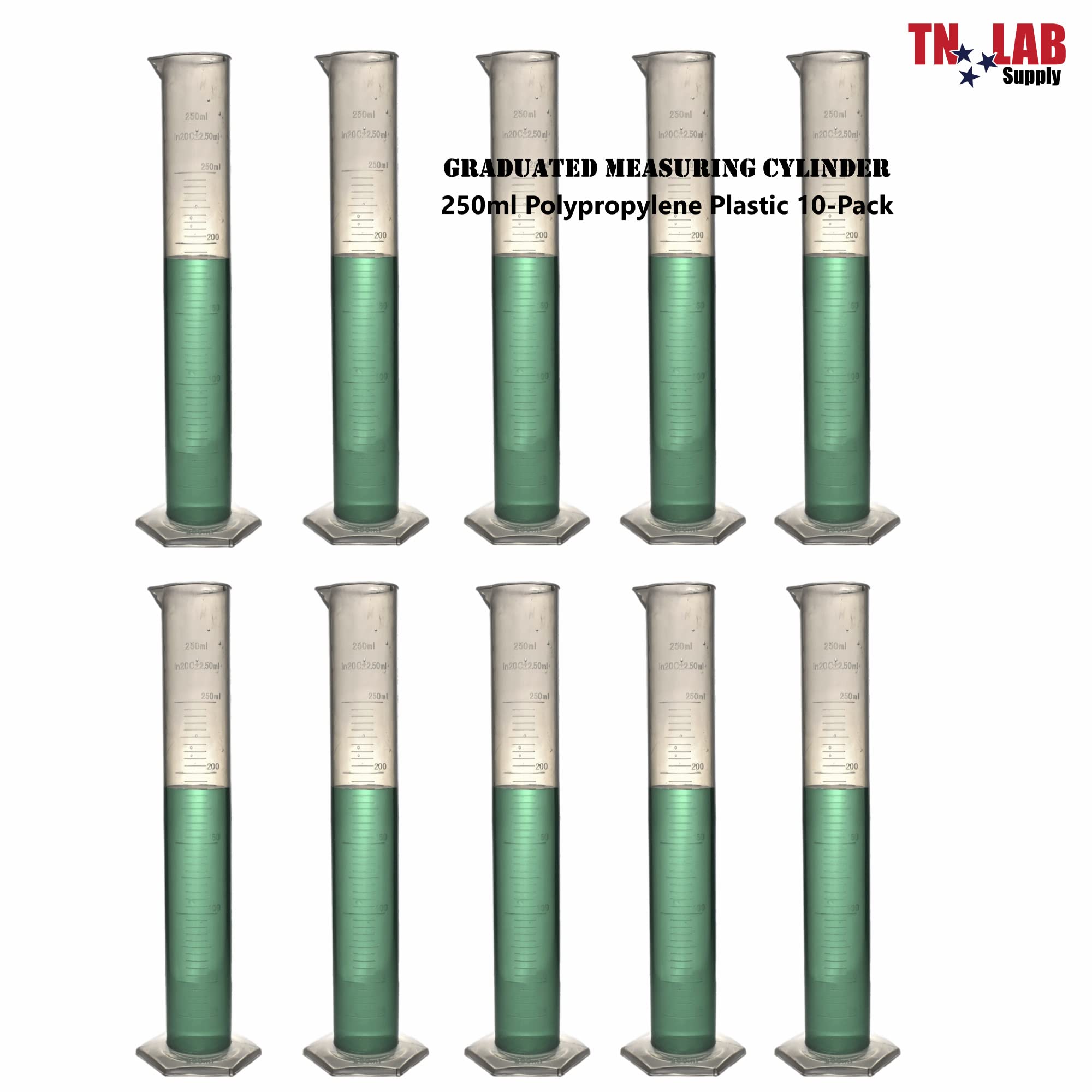 Graduated Measuring Cylinder Polypropylene Plastic (250ml, 10)