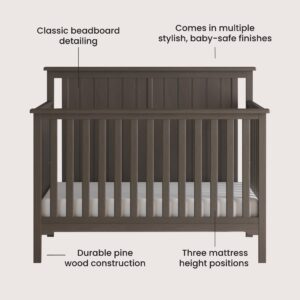 Child Craft Cottage Flat Top Crib, Dresser and Topper Nursery Set, 3-Piece, Includes 4-in-1 Convertible Crib, Dresser and Topper, Grows with Your Baby (Dapper Gray)